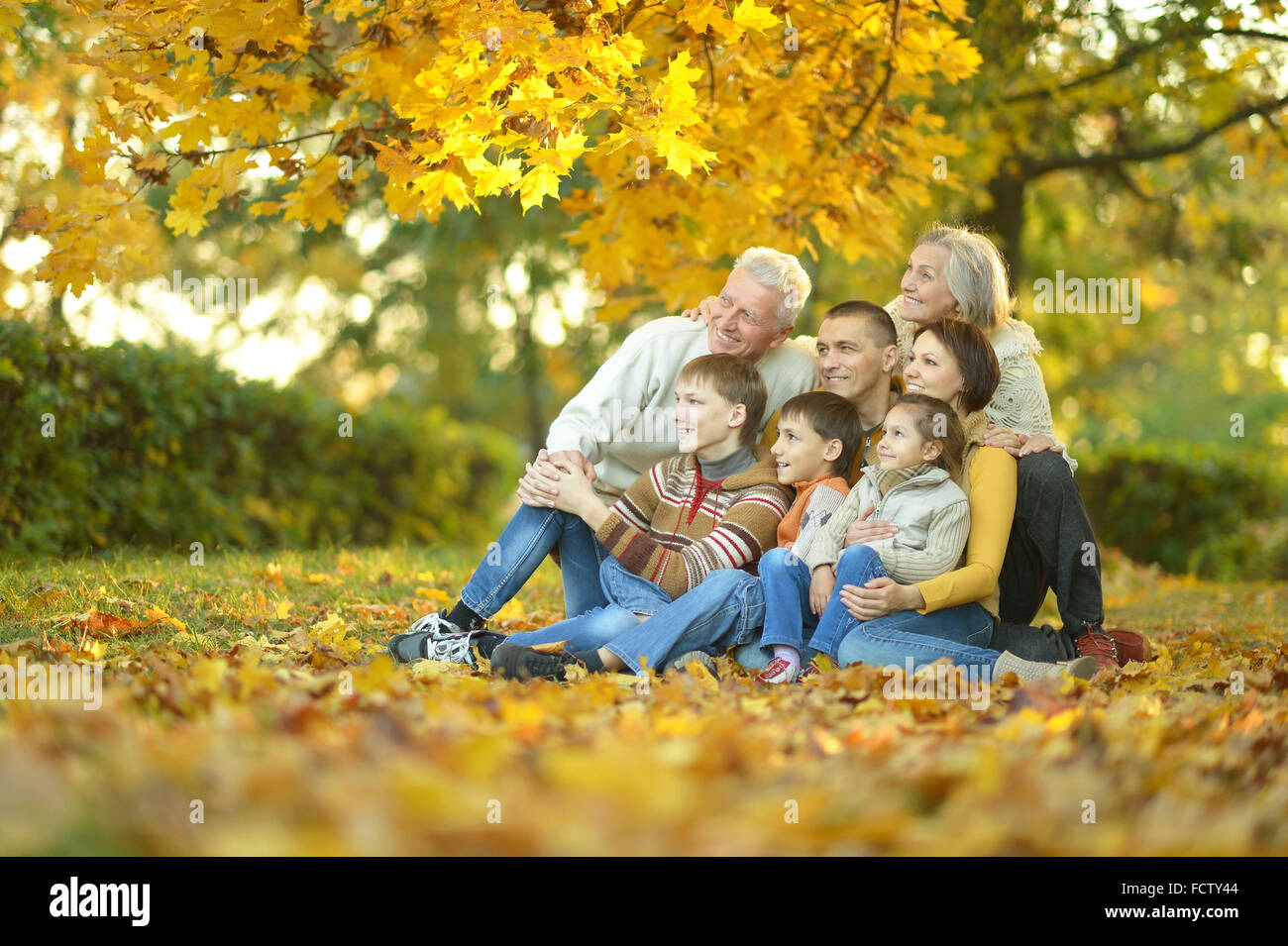 Family relaxing in autumn park Stock Photo - Alamy