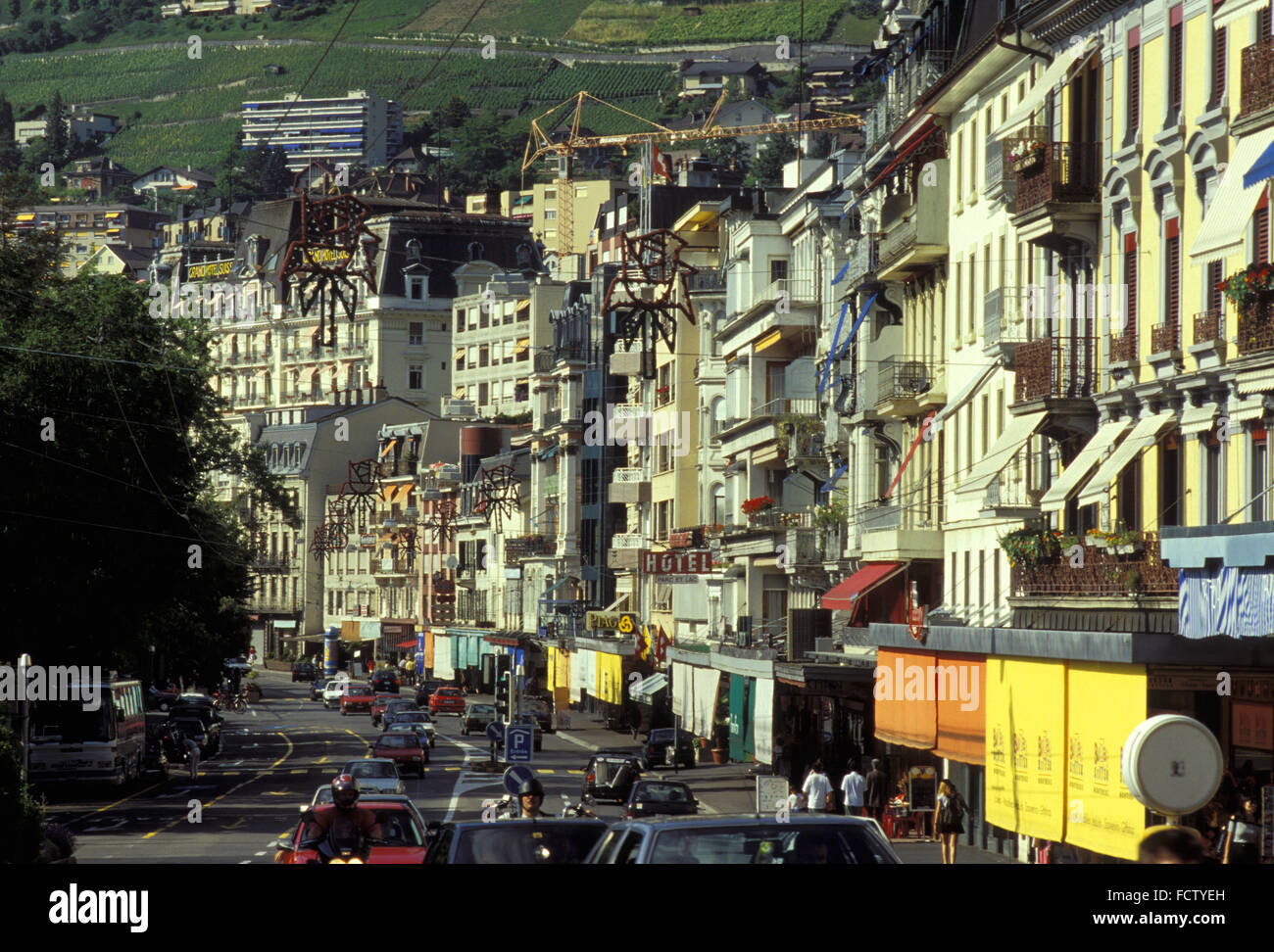 CHE, Switzerland, Montreux at Lake Geneva, houses at the Grand Rue. CHE ...