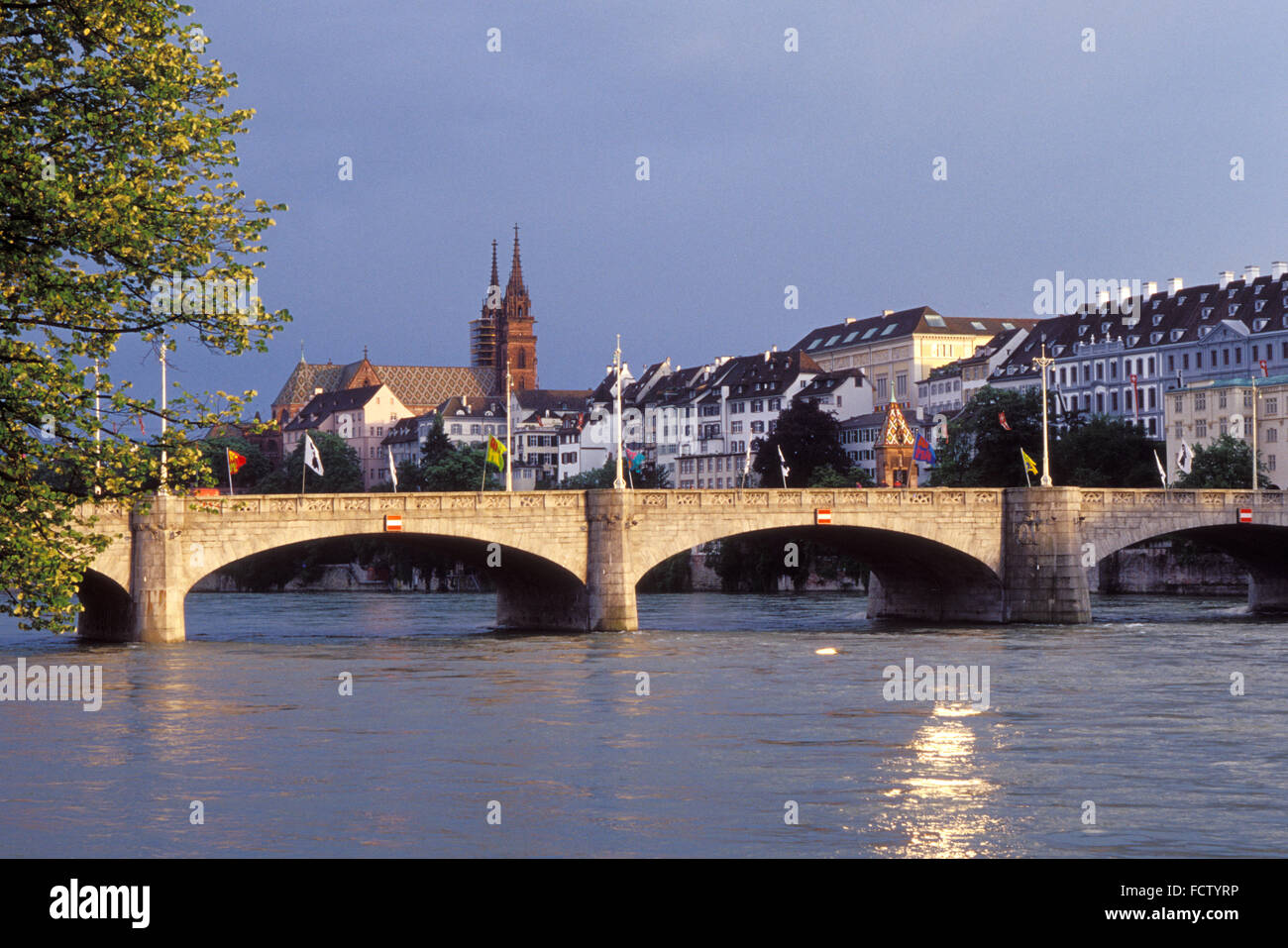 CHE, Switzerland, Basel, Mittlere bridge across the river Rhine, view ...