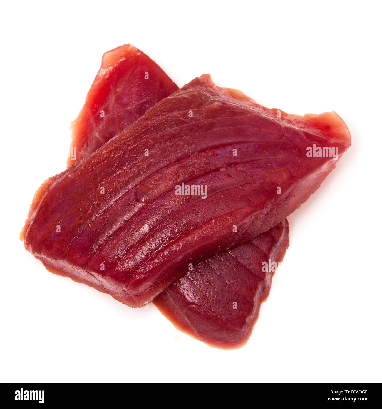 Yellowfin tuna fish steaks (thunnus albacares) isolated on a white ...