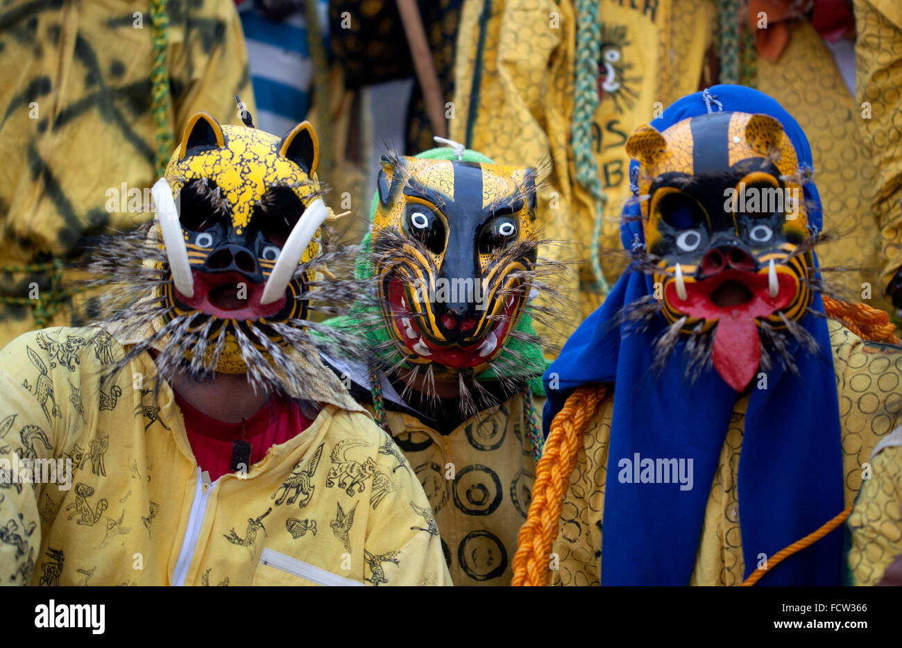 Jaguar dancers from Olinala, Guerrero, during the annual pilgrimage to ...