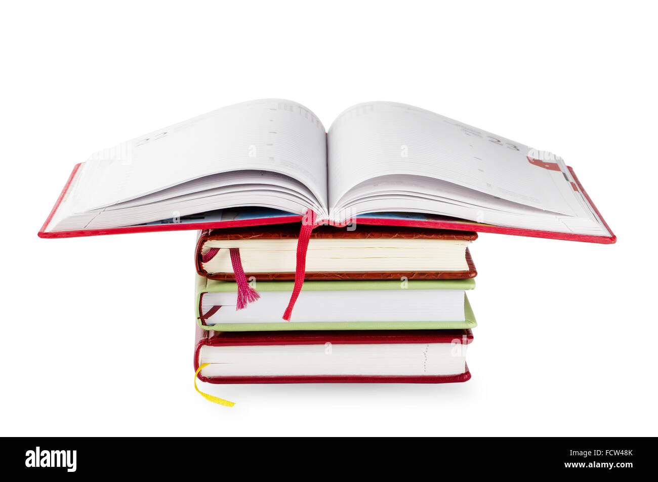 Stack of notebooks with open top isolated on white background Stock ...