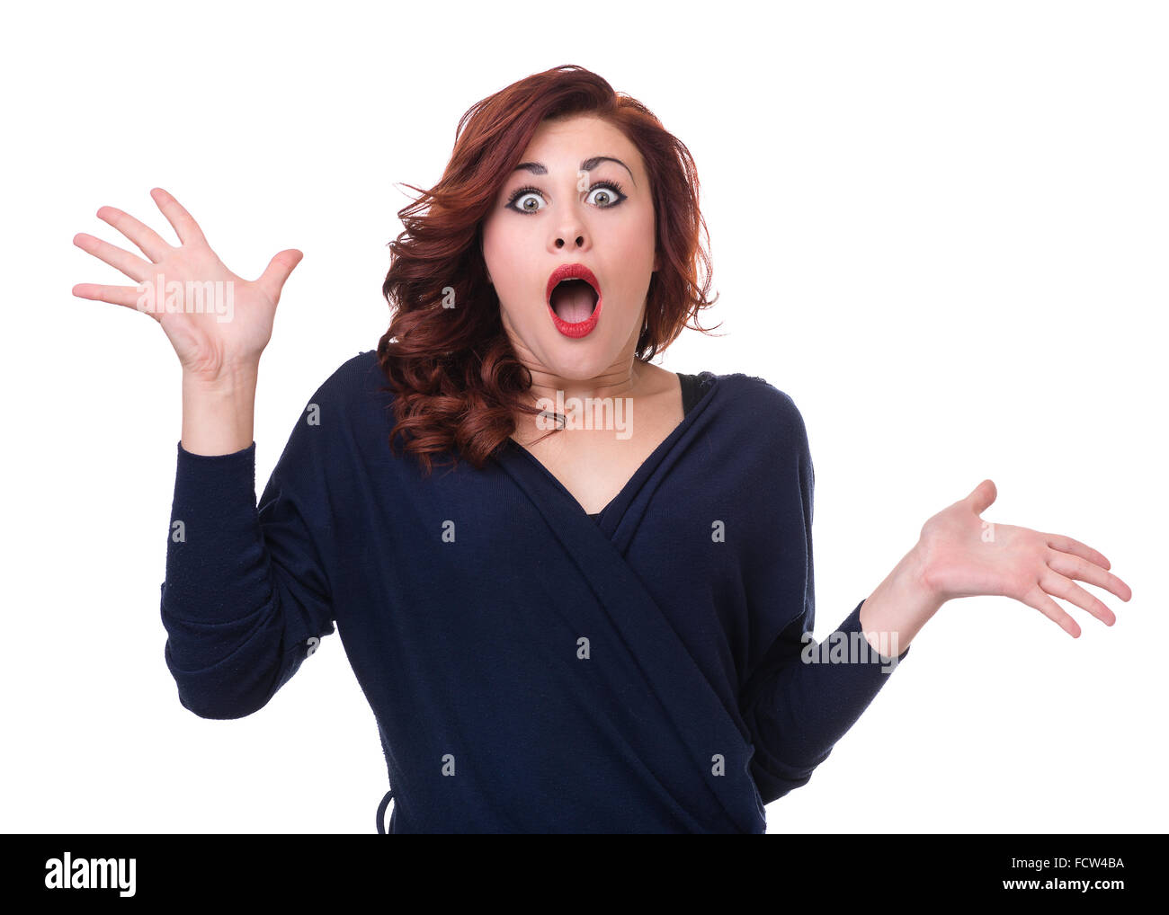 Closeup portrait of surprised young lady isolated on white Stock Photo ...
