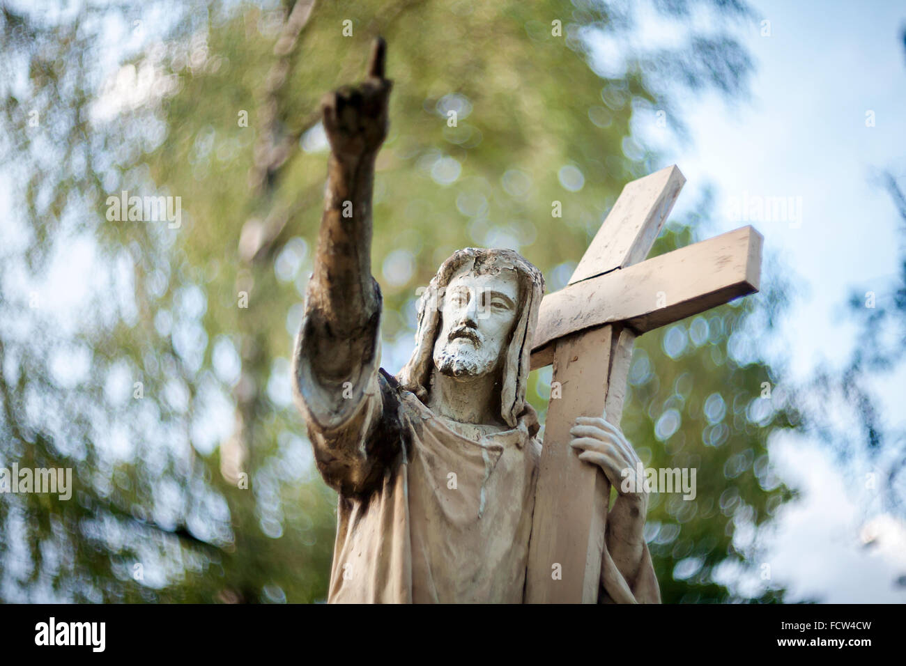 Statue of Jesus Christ at Rasos cemetery in Vilnius, Lithuania. Shot ...