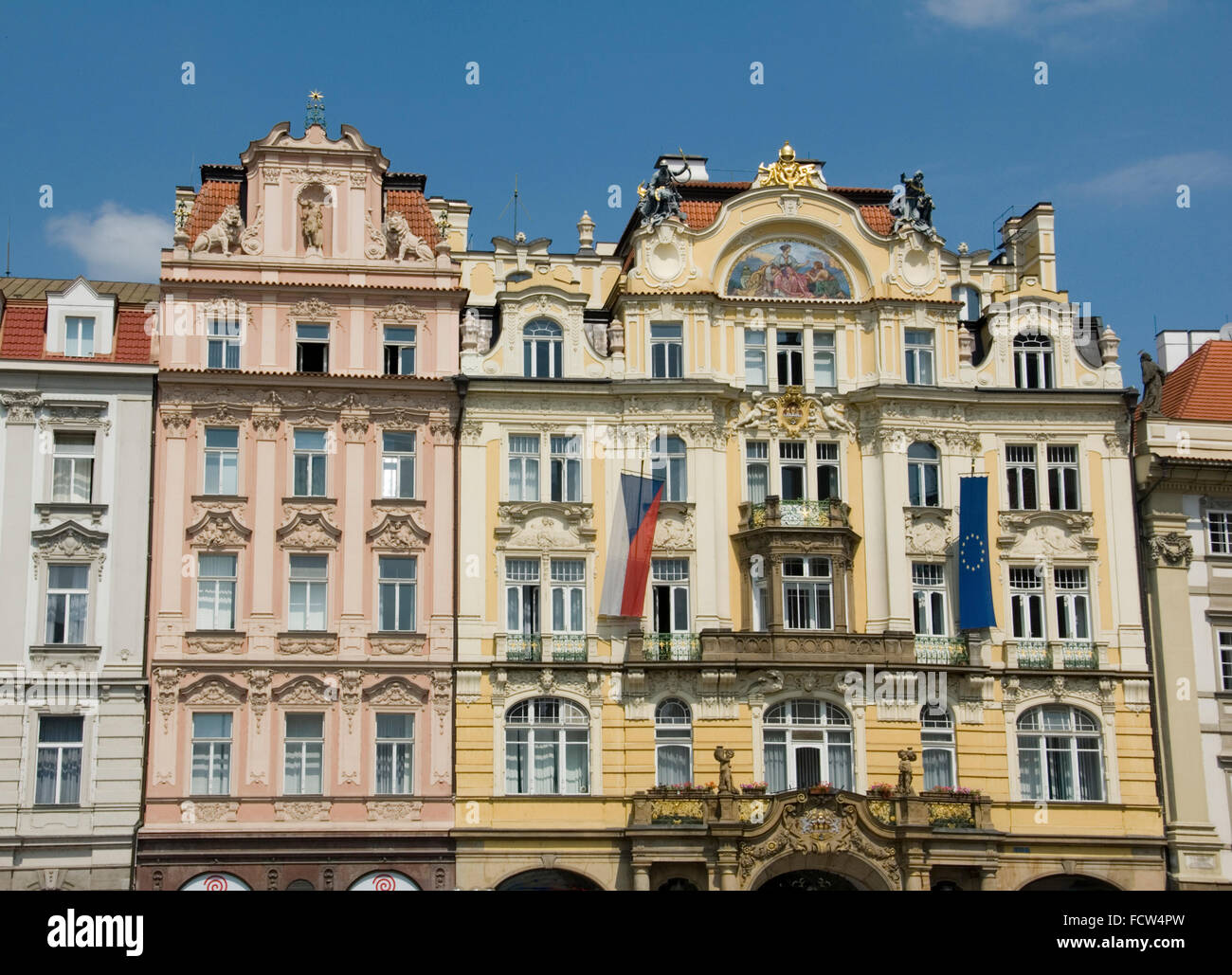 CZECH; BOHEMIA; PRAGUE HOUSE FACADES IN OLD TOWN SQUARE Stock Photo - Alamy