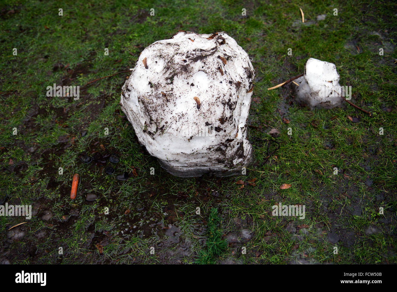 Dresden, Germany. 25th Jan, 2016. The melting remains of a snow man lie ...