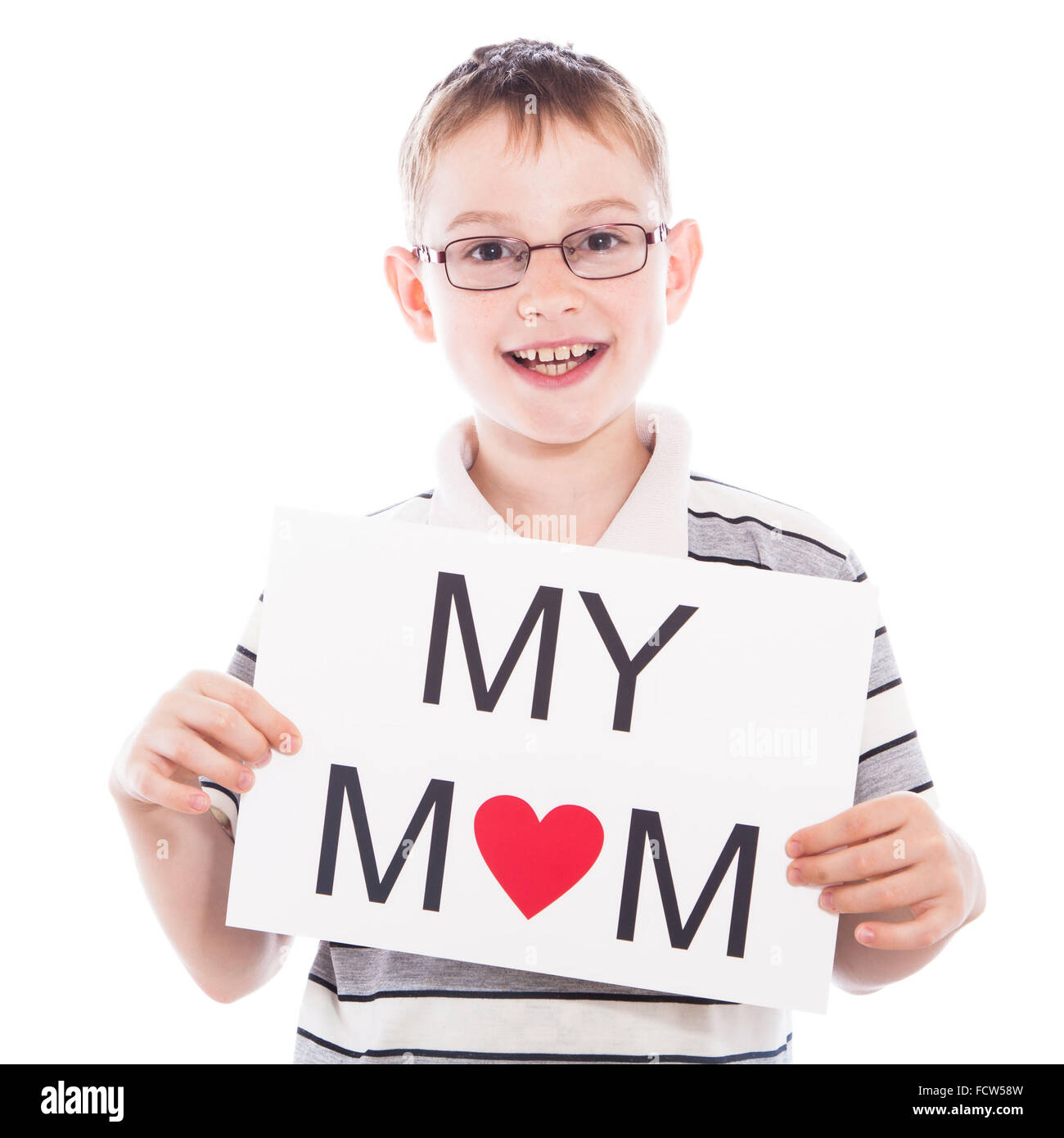 Happy boy with sign Stock Photo - Alamy