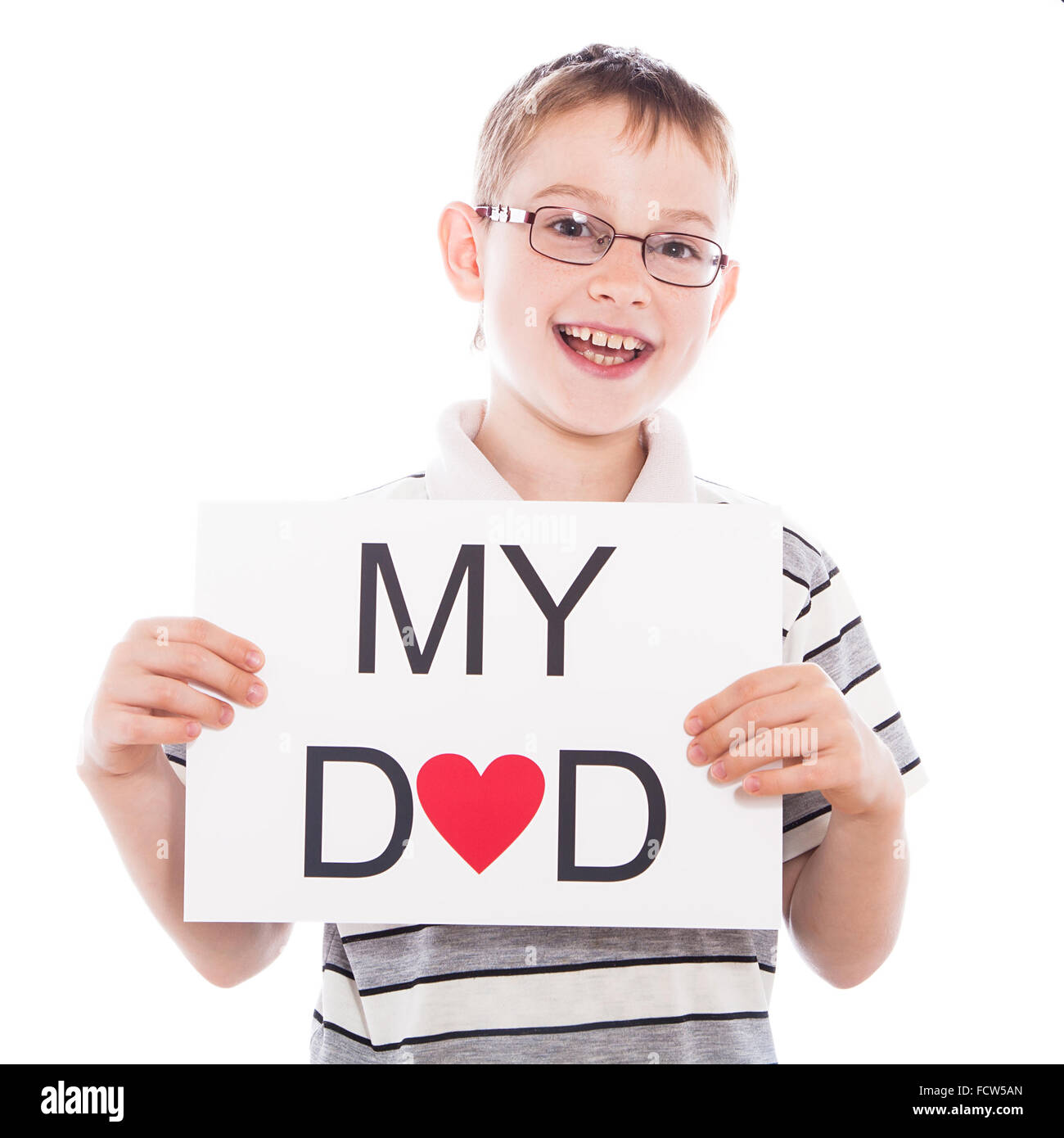 Happy boy with sign Stock Photo - Alamy