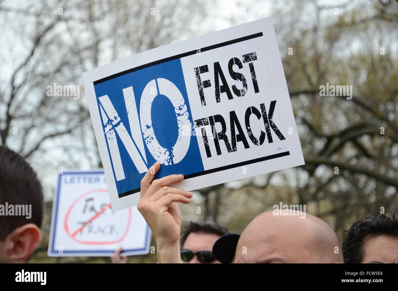 Labor union members protest agains the Trans-Pacific Partnership ...