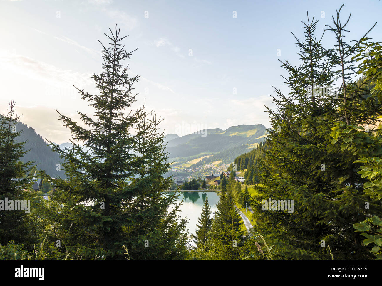 Countryside landscape in the French Alps Mountains.Sunset over the ...