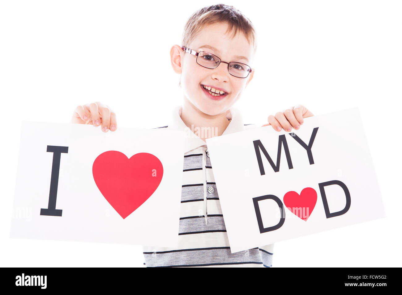 Happy boy with sign Stock Photo - Alamy