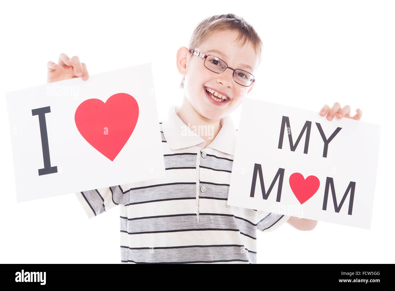 Happy boy with sign Stock Photo - Alamy