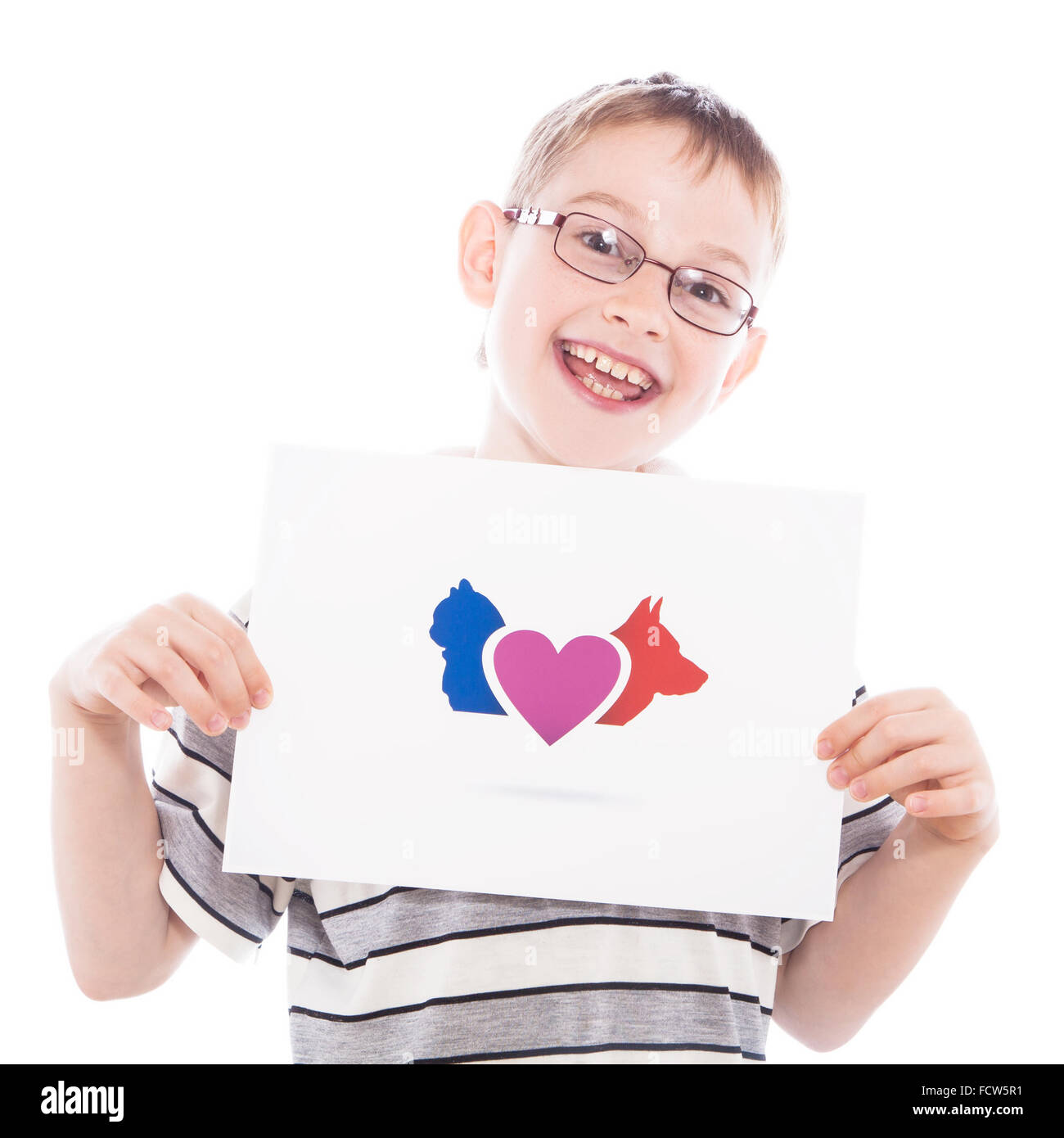 Happy boy with animal sign Stock Photo - Alamy
