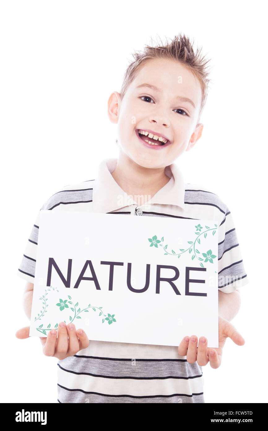 Happy boy with nature sign Stock Photo - Alamy