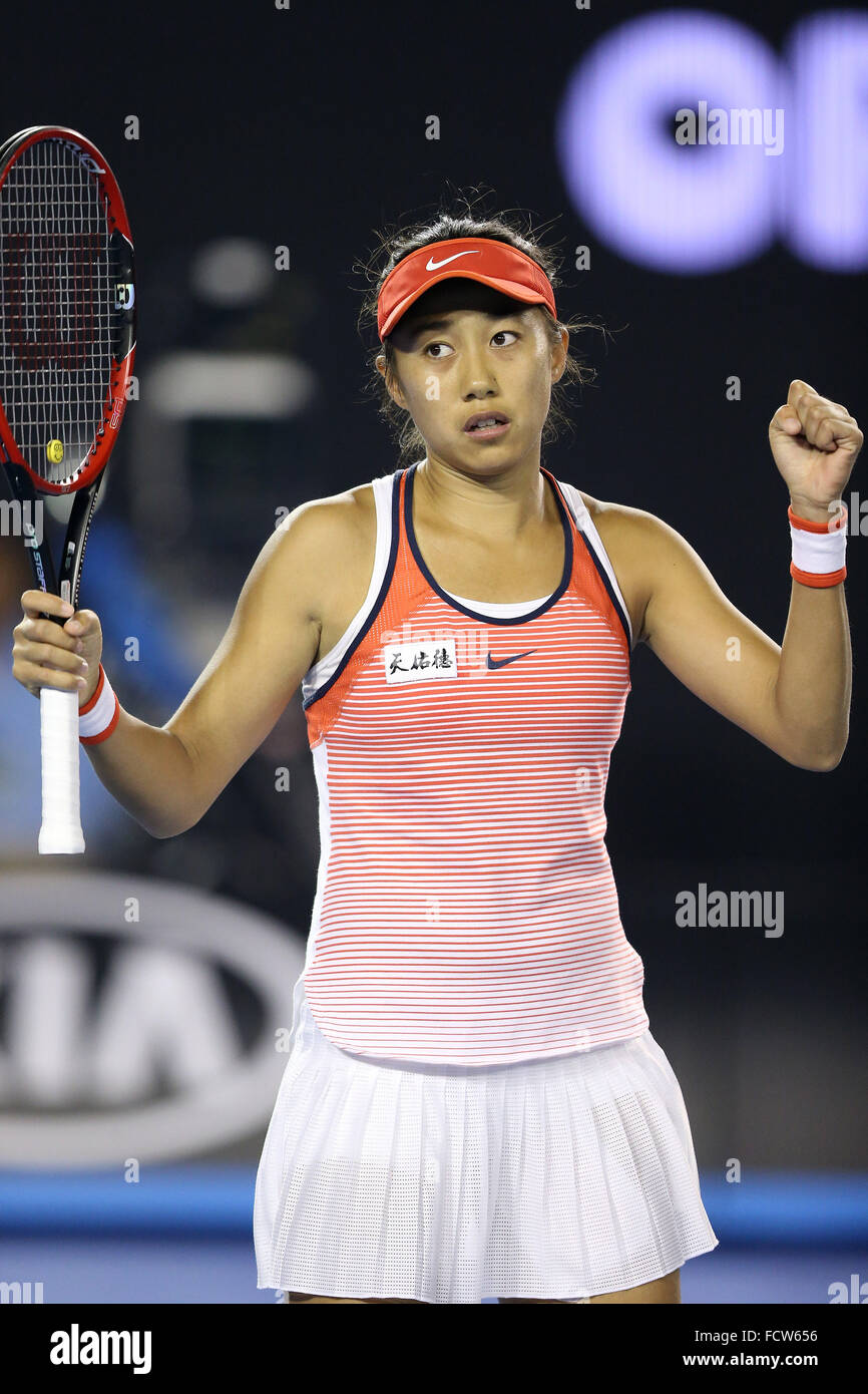 Melbourne, Australia. 25th Jan, 2016. China's Zhang Shuai reacts during ...