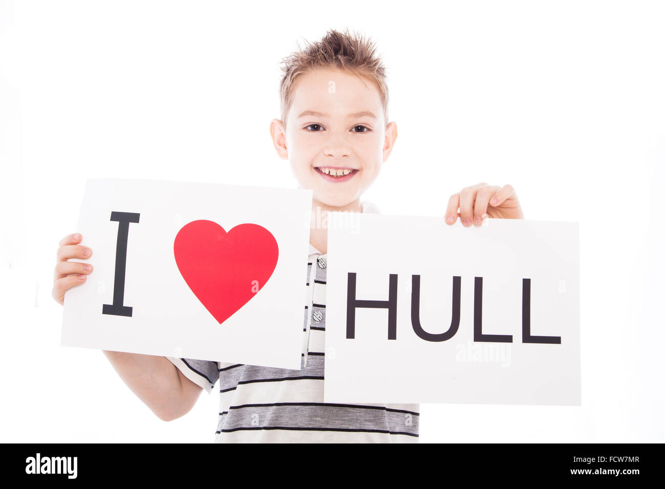 Boy with Hull city sign Stock Photo - Alamy