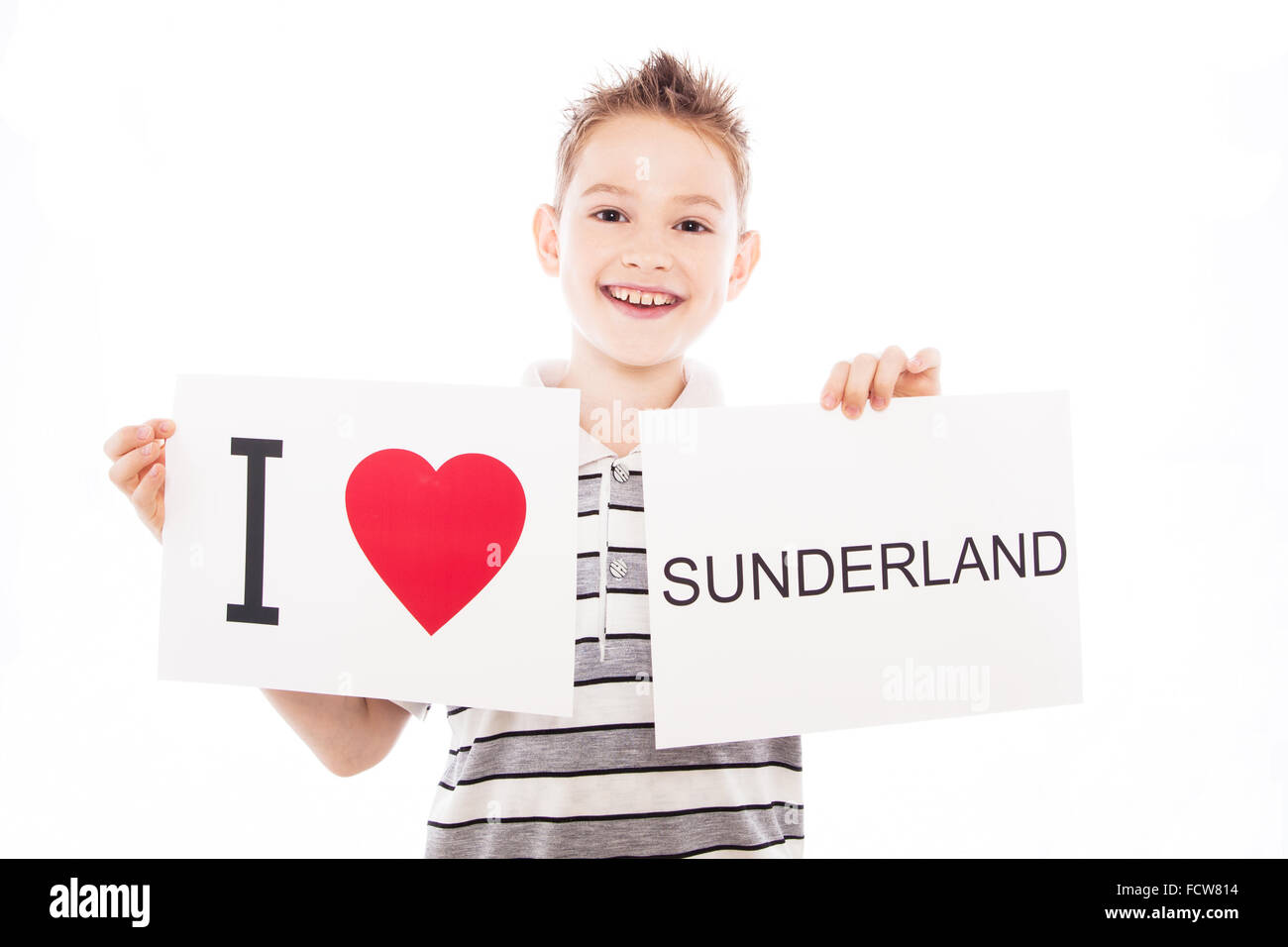Boy with Sunderland city sign Stock Photo - Alamy