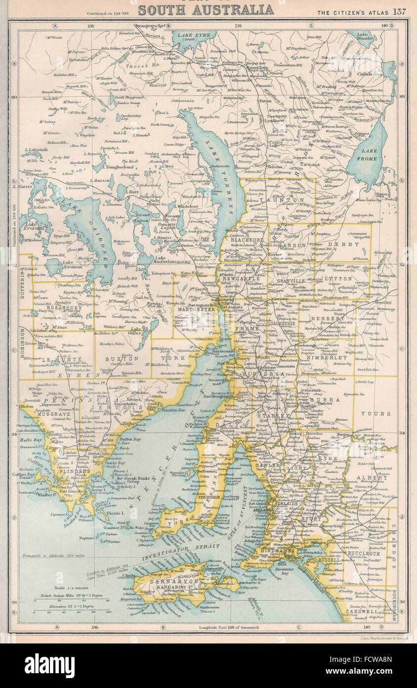 SOUTH AUSTRALIA: state map showing counties. BARTHOLOMEW, 1924 Stock ... SOUTH AUSTRALIA: state map showing counties. BARTHOLOMEW, 1924 Stock ...