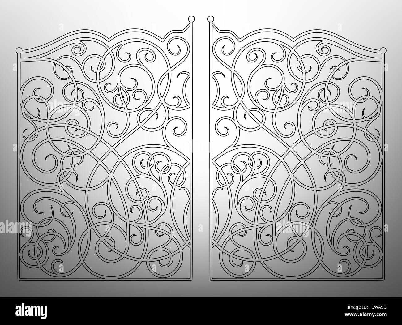 Wrought iron metal gates Black and White Stock Photos & Images - Alamy