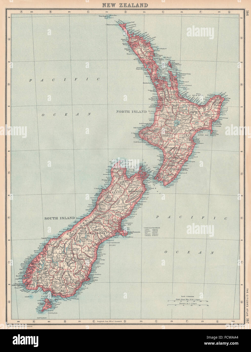 NEW ZEALAND: showing counties. BARTHOLOMEW, 1924 vintage map Stock ...