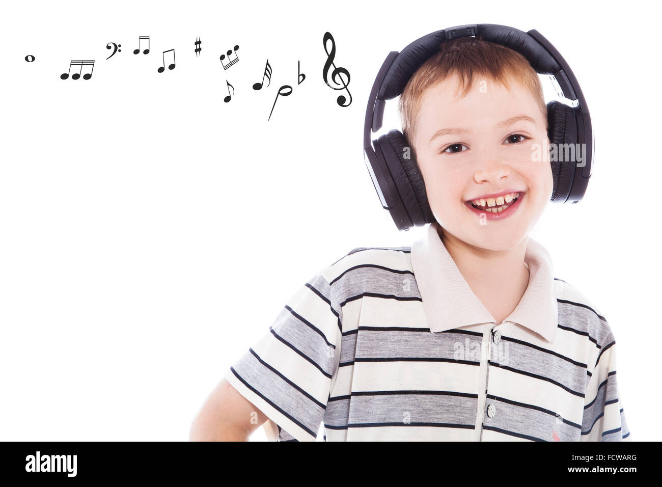 The young boy listening to music Stock Photo - Alamy