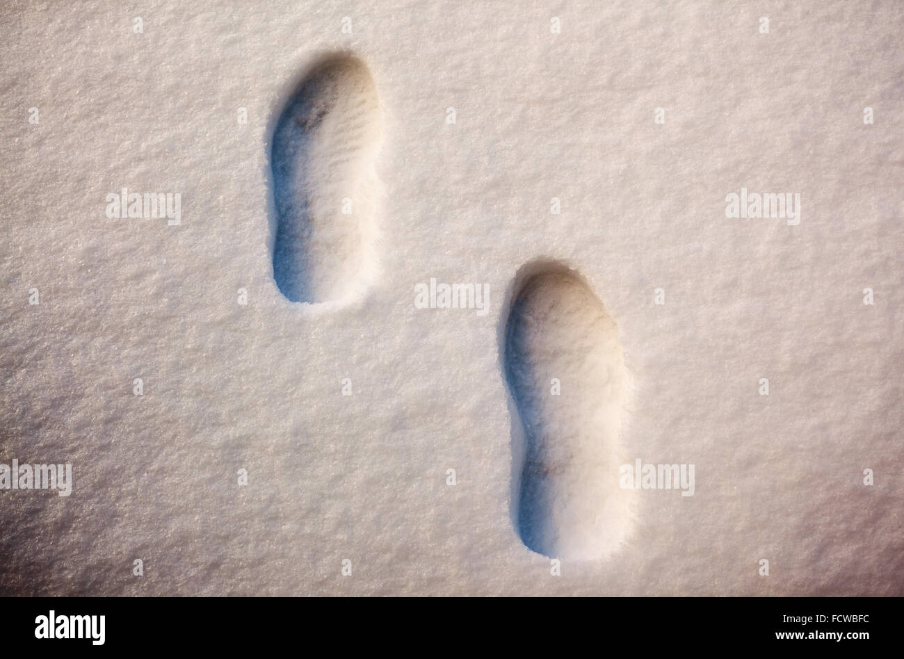 Left and right man's footprints in snow Stock Photo - Alamy