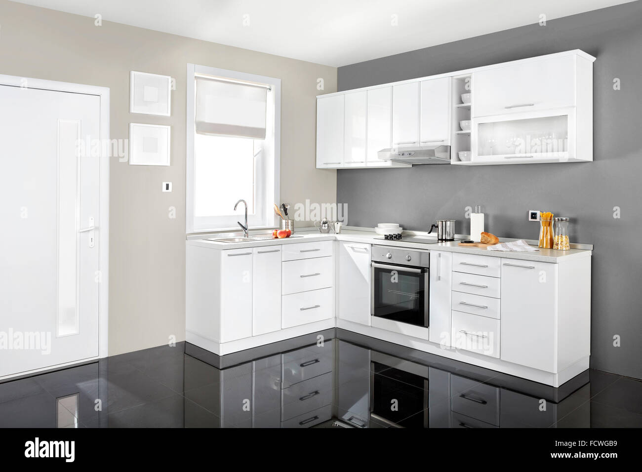 Interior of a modern kitchen, wooden furniture, simple and clean Stock ...