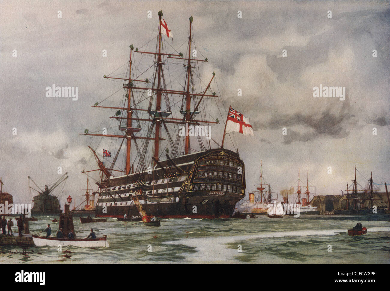ROYAL NAVY: The "Victory" at Portsmouth. Flagship. Last commission 1812 ...