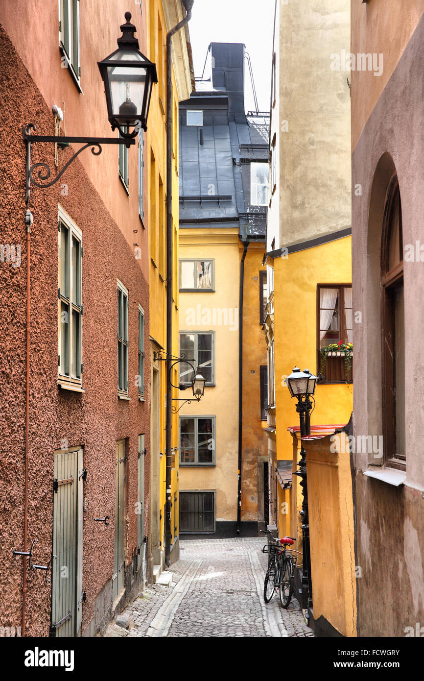 Old side street in Stockholm, Sweden Stock Photo - Alamy