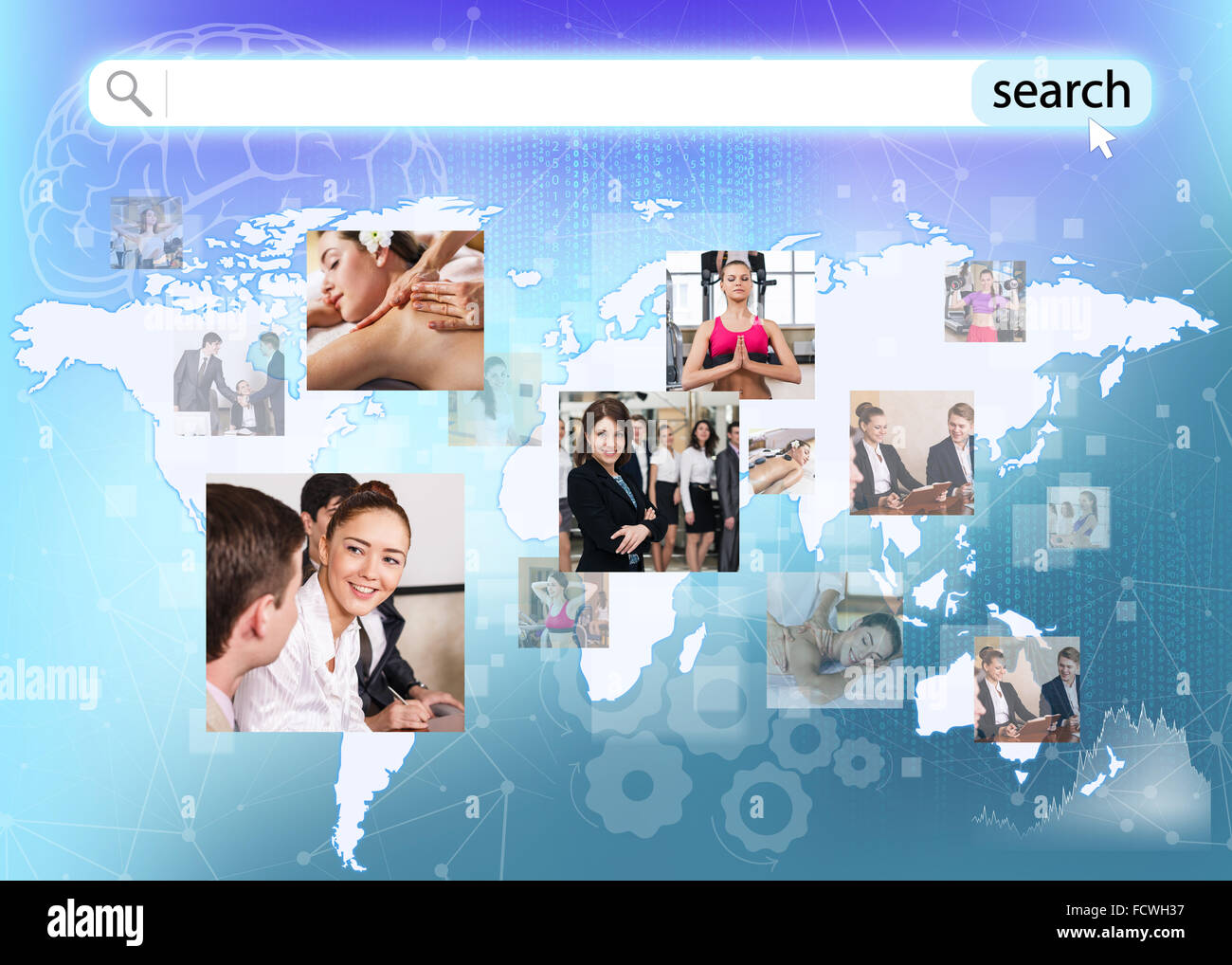 Collage of various human professions on the big white map. Colorful ...