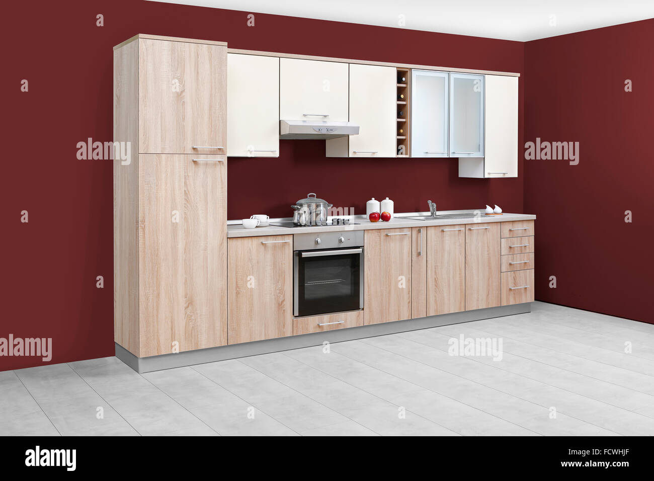 Modern kitchen, wooden furniture, simple and clean Stock Photo - Alamy