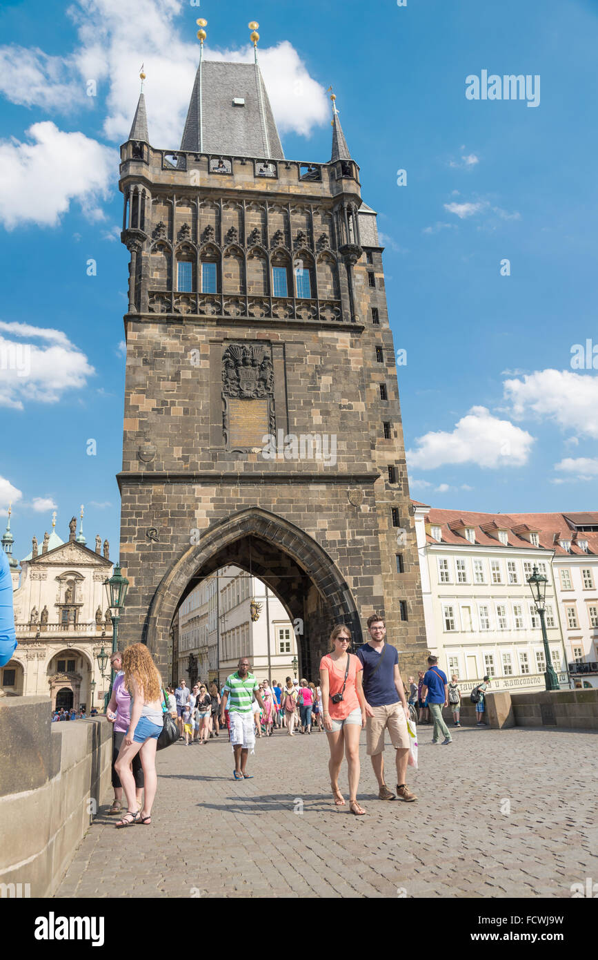 PRAGUE - AUGUST 5: People walking on the famous Charles Bridge ...