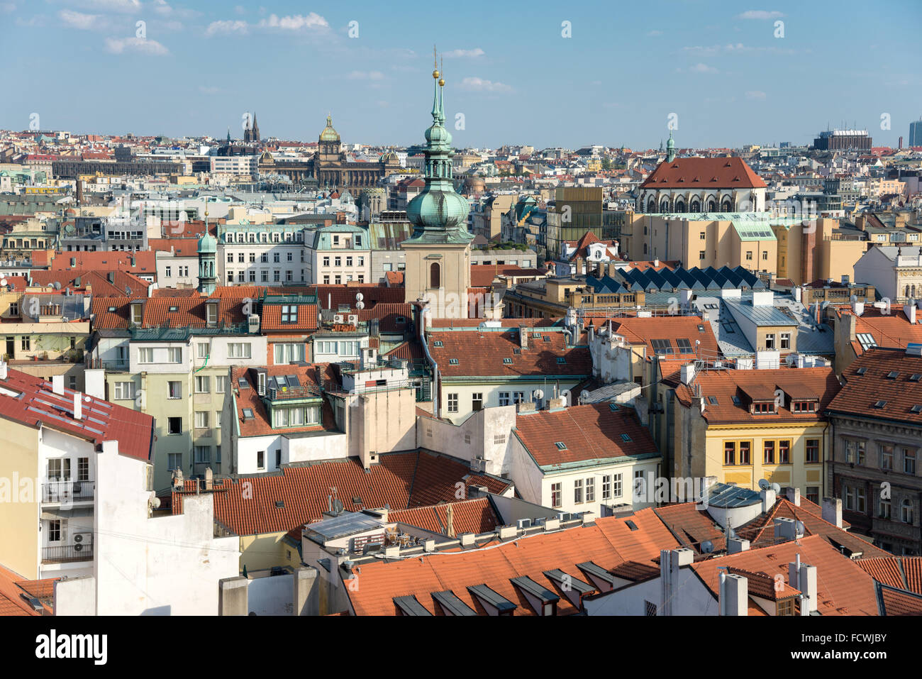 Top view of the panorama of Prague city with roofs and sky - Czech ...