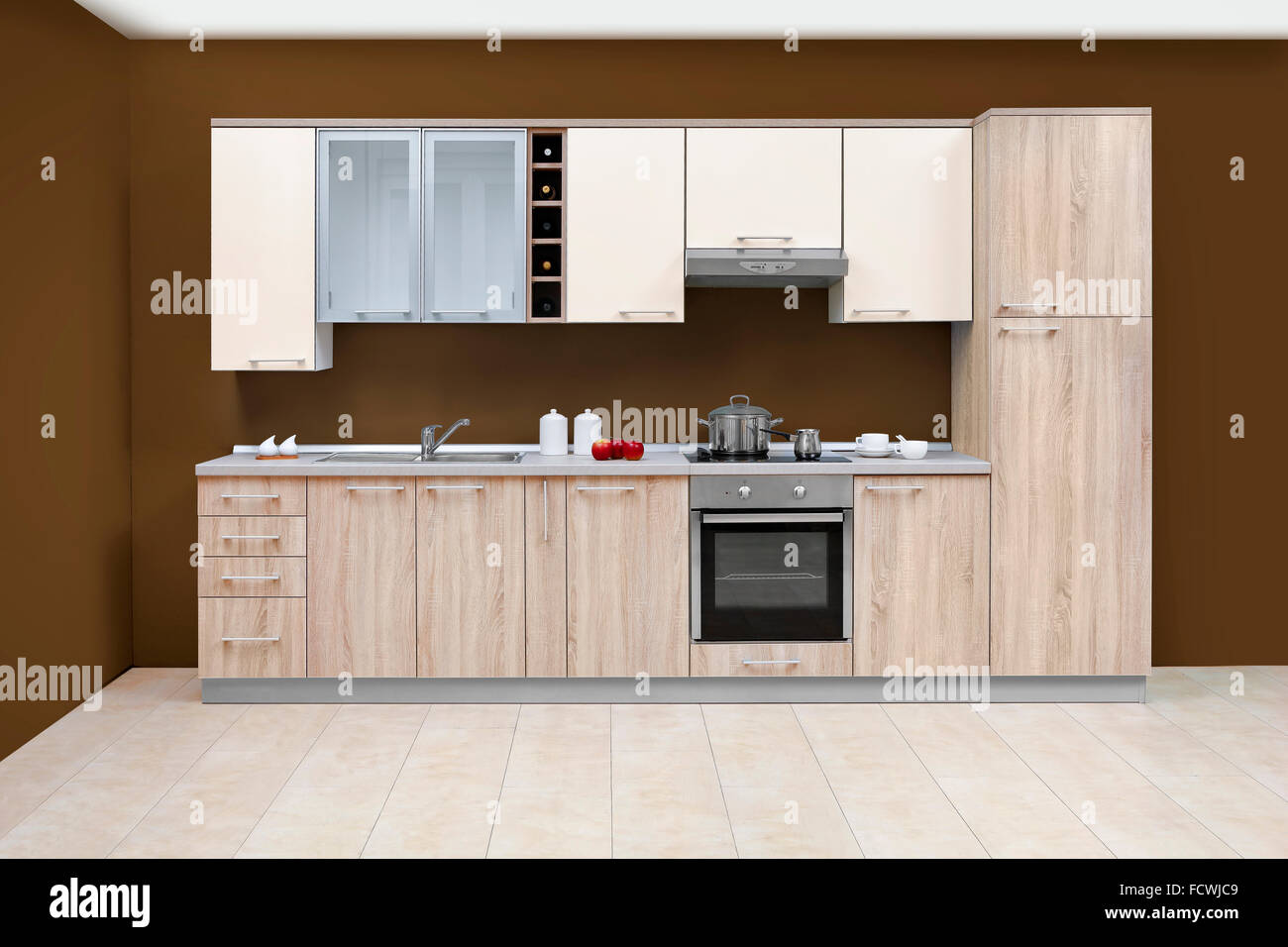 Modern kitchen, wooden furniture, simple and clean Stock Photo - Alamy