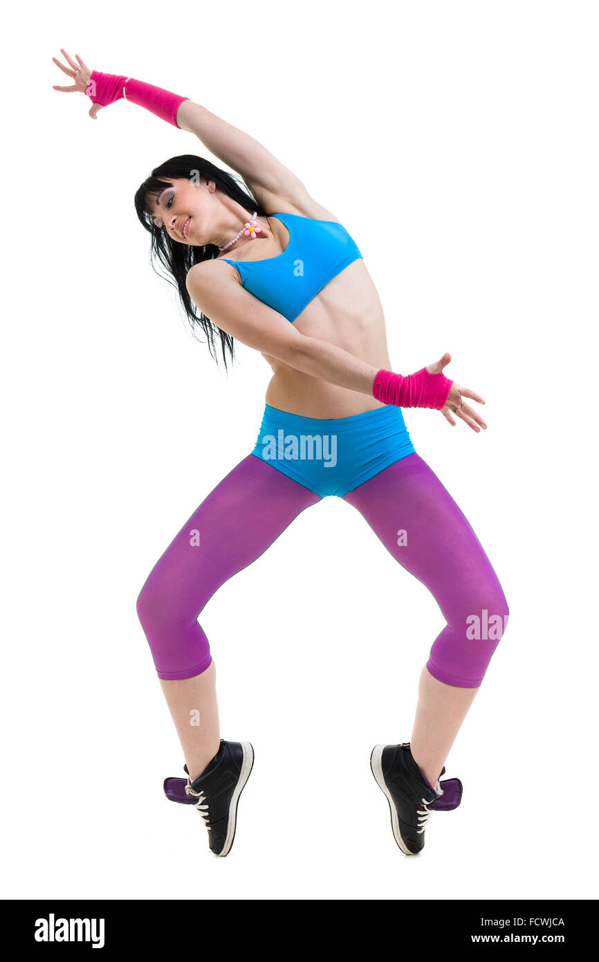 Aerobics fitness woman exercising isolated in full body Stock Photo - Alamy
