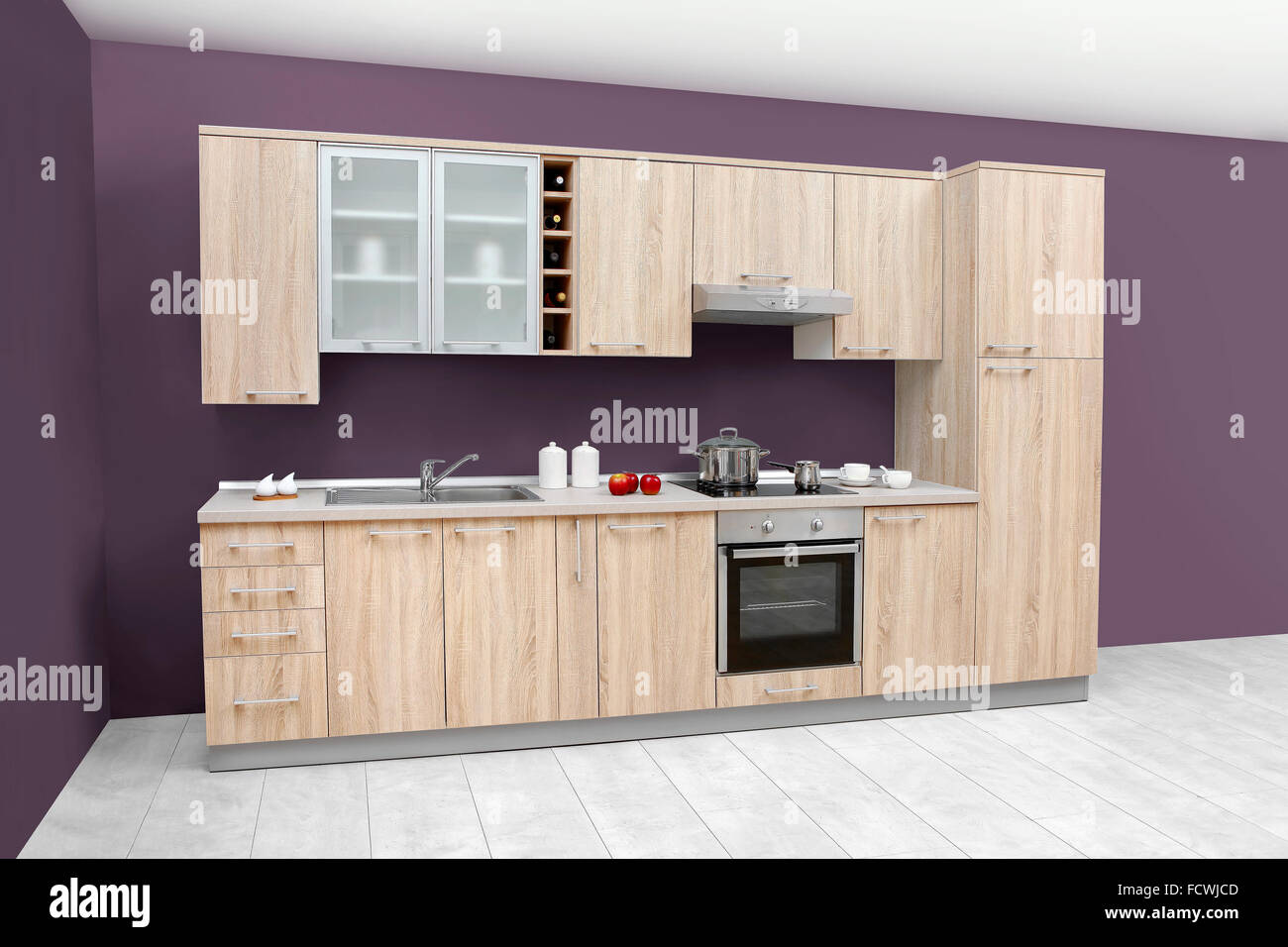 Modern kitchen, wooden furniture, simple and clean Stock Photo - Alamy