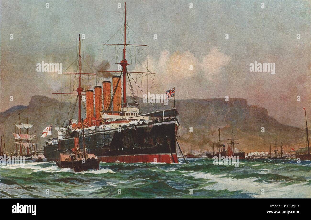 ROYAL NAVY: The "Good Hope" in Table Bay. Armoured Cruiser. Launched ...