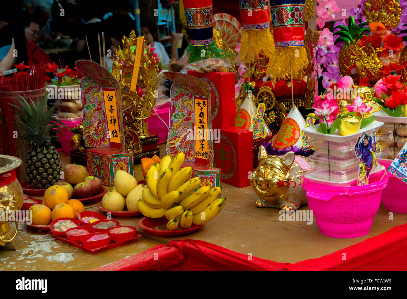 Close Up View of Colorful Taoism Altar with Food and Offerings Stock ...