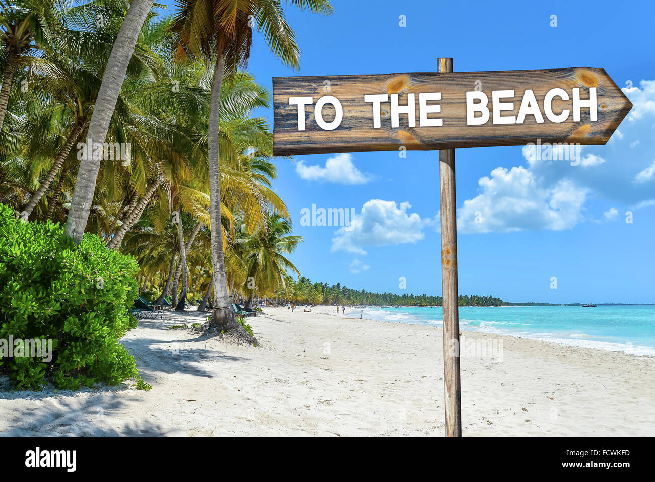 Beach Wood Sign with text To The Beach, Palm Trees, Tropical See and ...