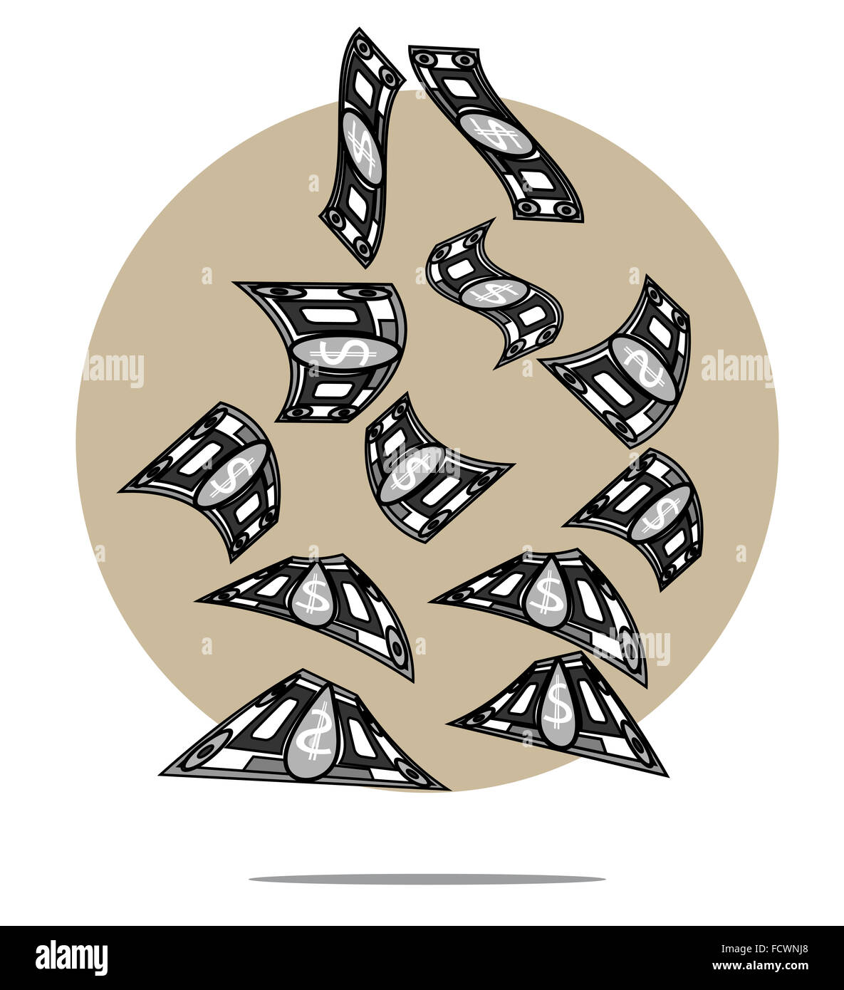 Illustration of falling money with circle background Stock Photo - Alamy