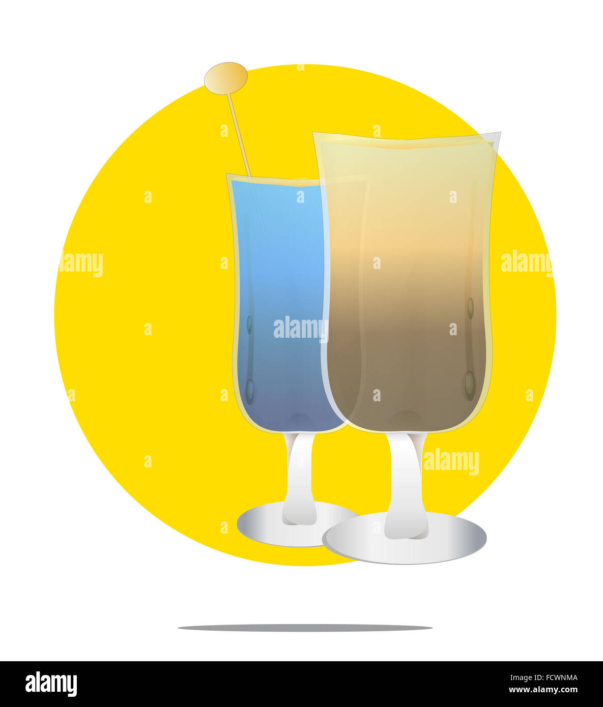 Illustration of two cocktails with yellow circle background Stock Photo ...