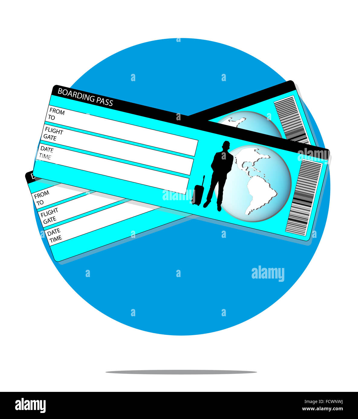 Illustration with boarding pass with blue circle background Stock Photo ...