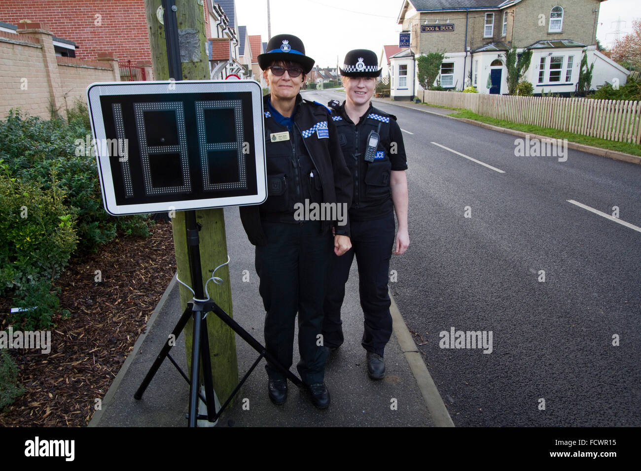 Suffolk constabulary police officers with a Speed Indicator Device (SID ...