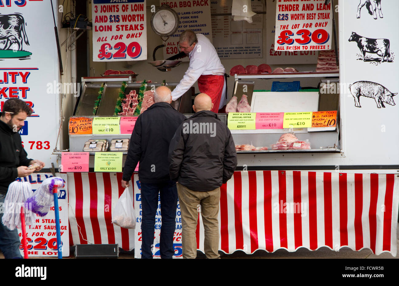 Mobile butcher Billy's meats at a Suffolk outdoor market Stock Photo ...