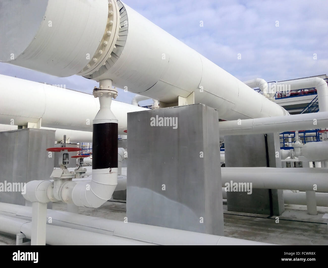 Heat exchangers in a refinery. The equipment for oil refining Stock ...