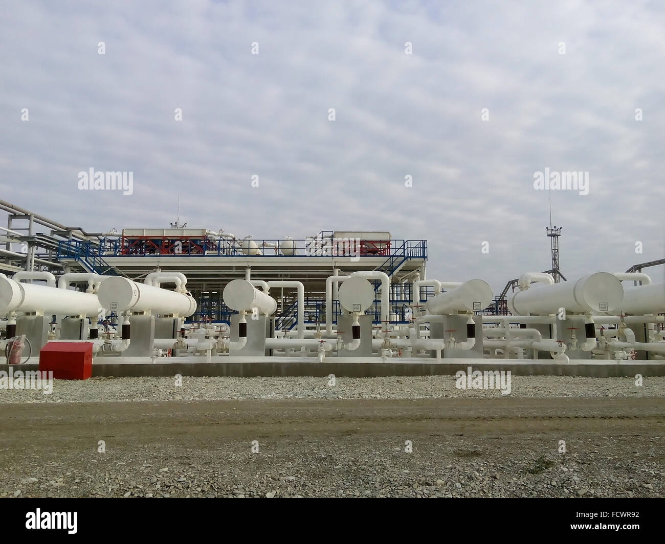 Heat exchangers in a refinery. The equipment for oil refining Stock ...