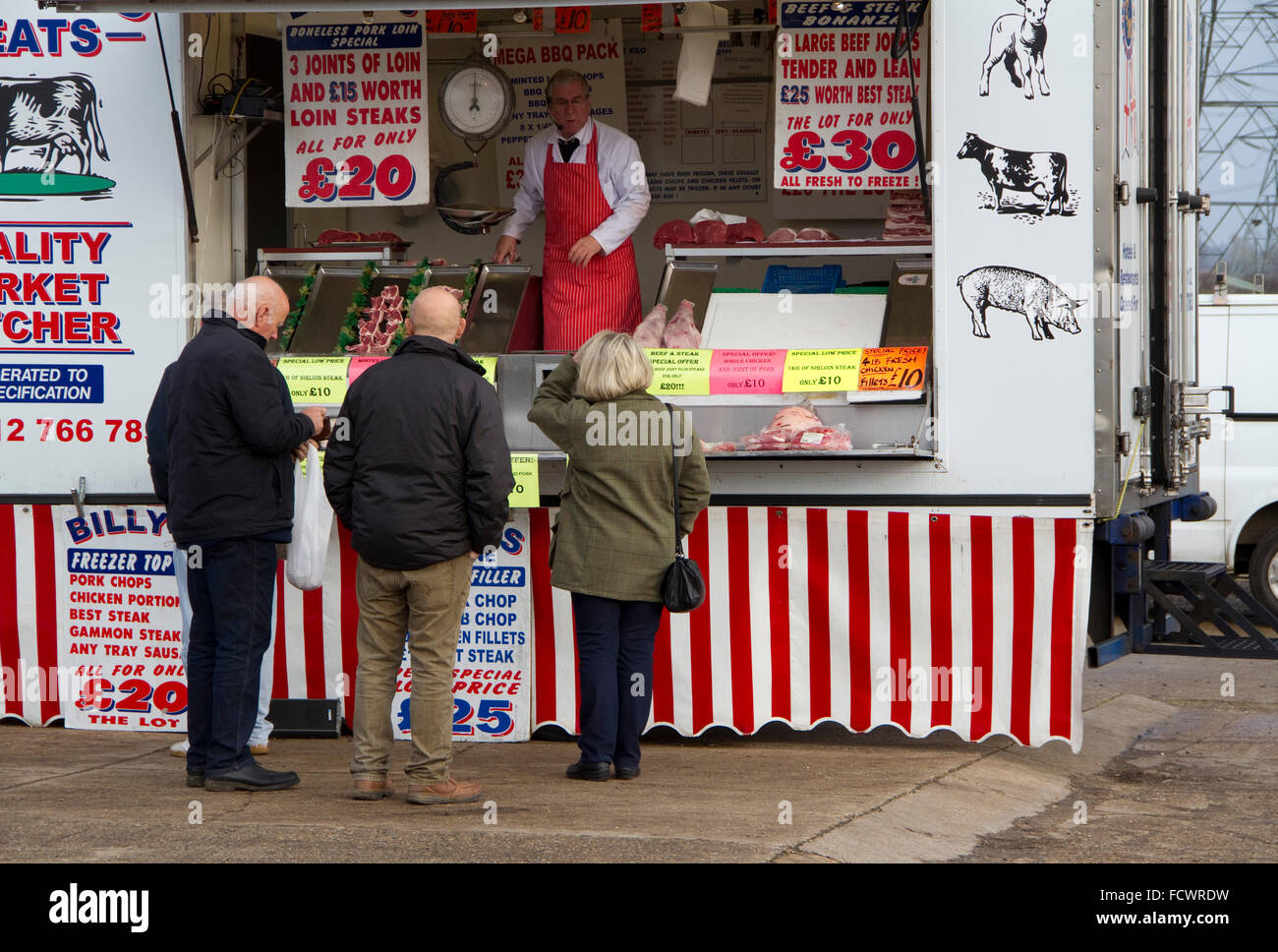 Mobile butcher Billy's meats at a Suffolk outdoor market Stock Photo ...