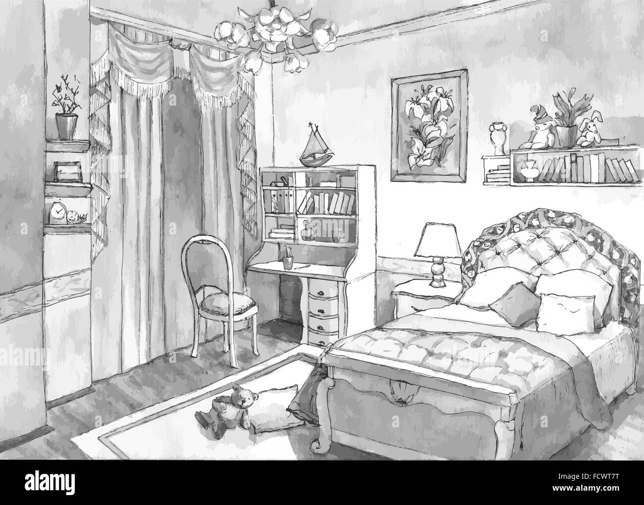 Beautiful interior design room Black and White Stock Photos & Images ...