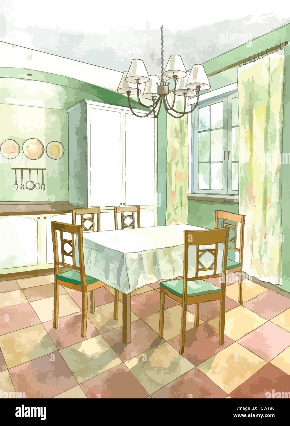 Classic kitchen interior in flat style Stock Vector Image & Art - Alamy