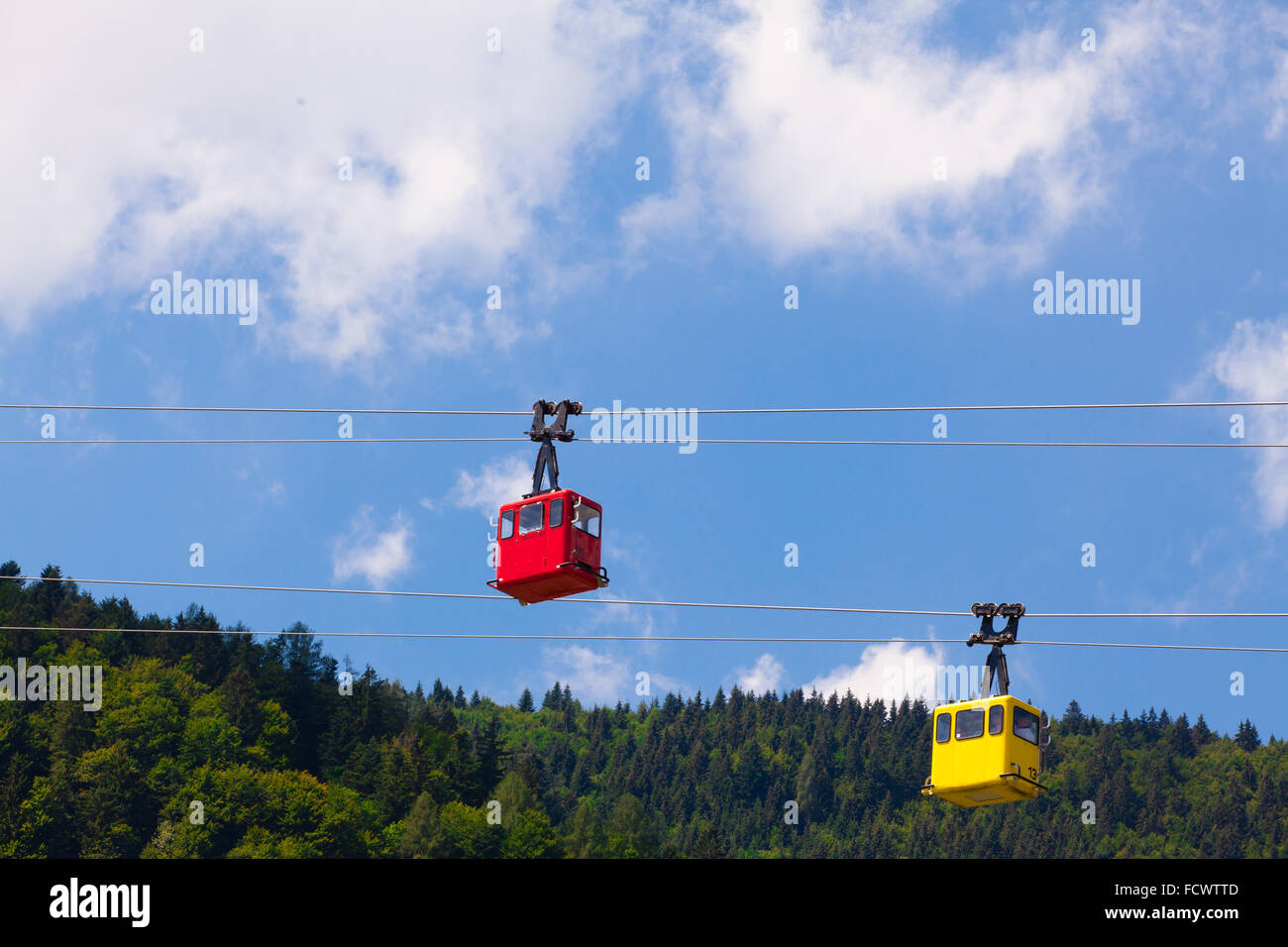 Old style small cable cabin in Austria Alps Stock Photo - Alamy